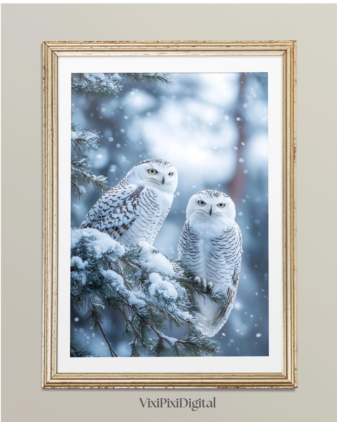 Snowy Owl Print: Winter Forest Scene, Holiday Wall Art (digital ...