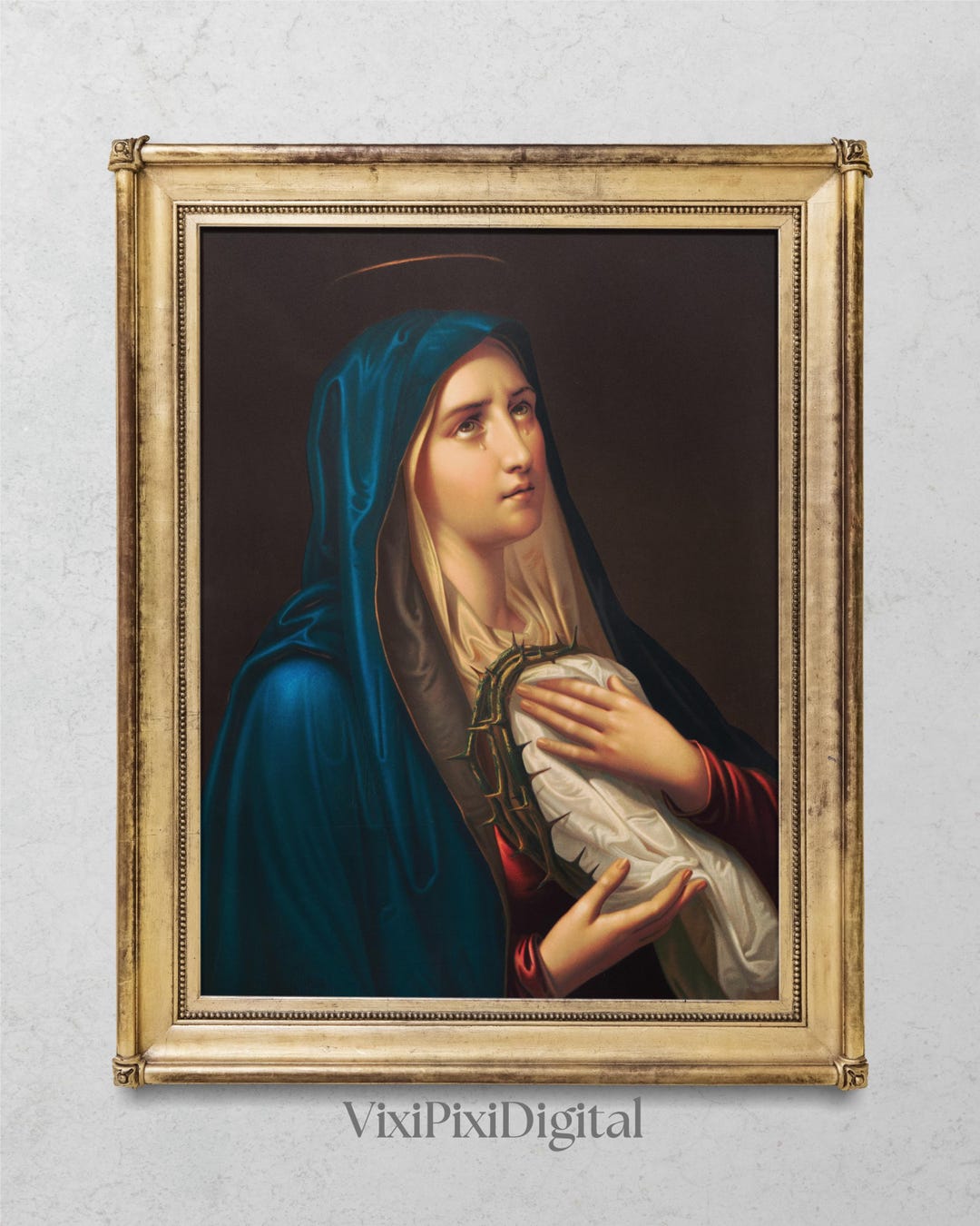 Virgin Crying Mary Art Print: Our Lady of Sorrows, Antique Religious ...