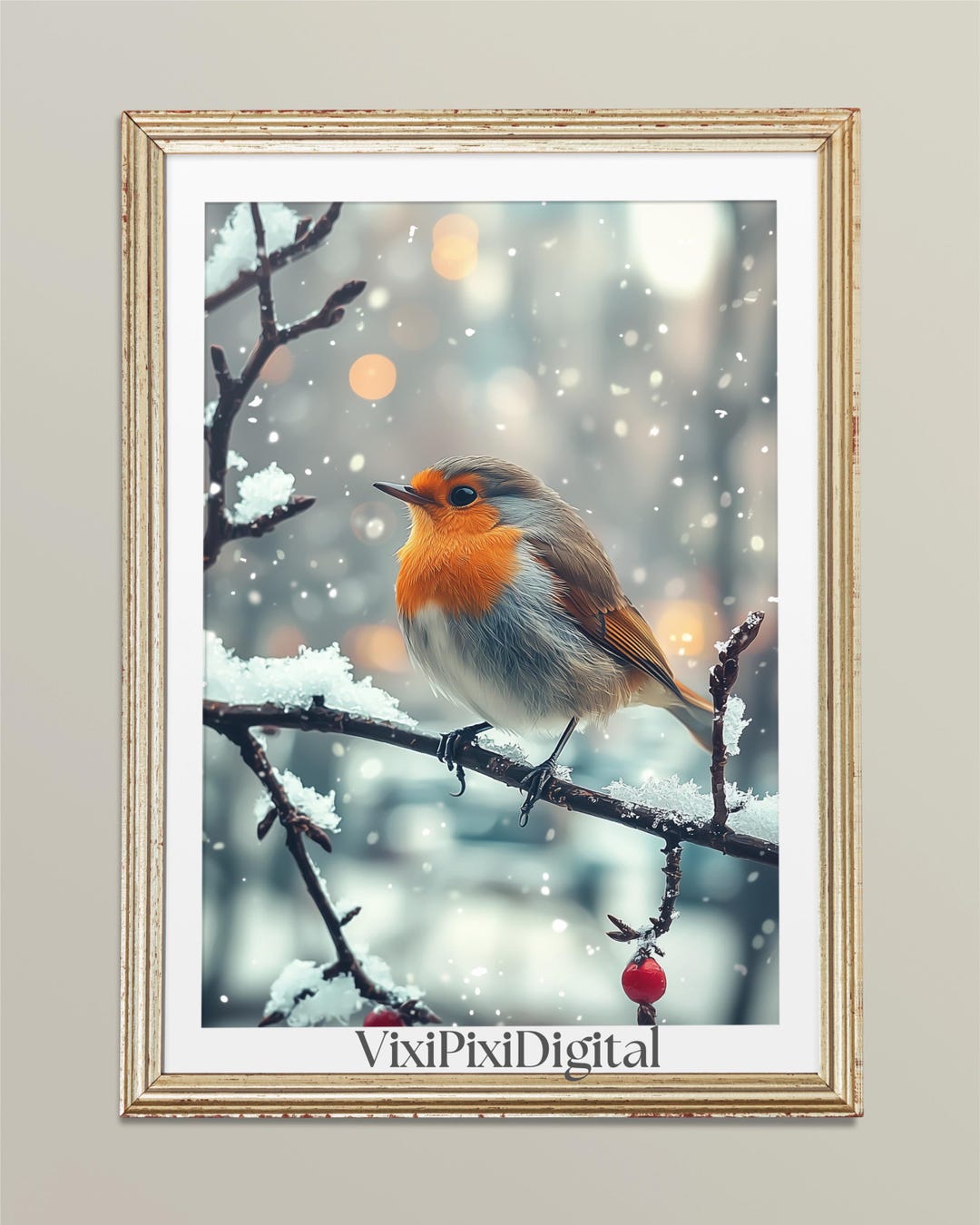 Robin on a Tree Branch, Robin Photo Downloadable Snowy Print, Nature ...