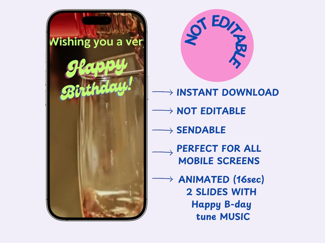 Happy Birthday Animated Digital Ecard With Wine Glass DOWNLOADABLE SENDABLE Card for Mobile ...