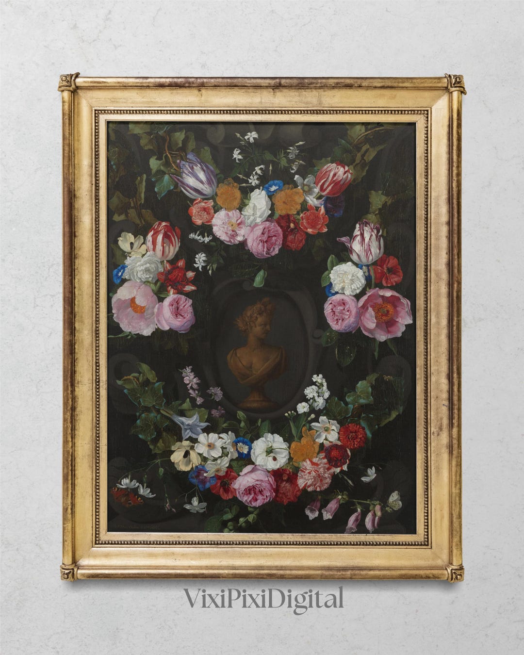 Antique Cartouche With Flowers Oil Painting PRINTABLE Dark Academia ...