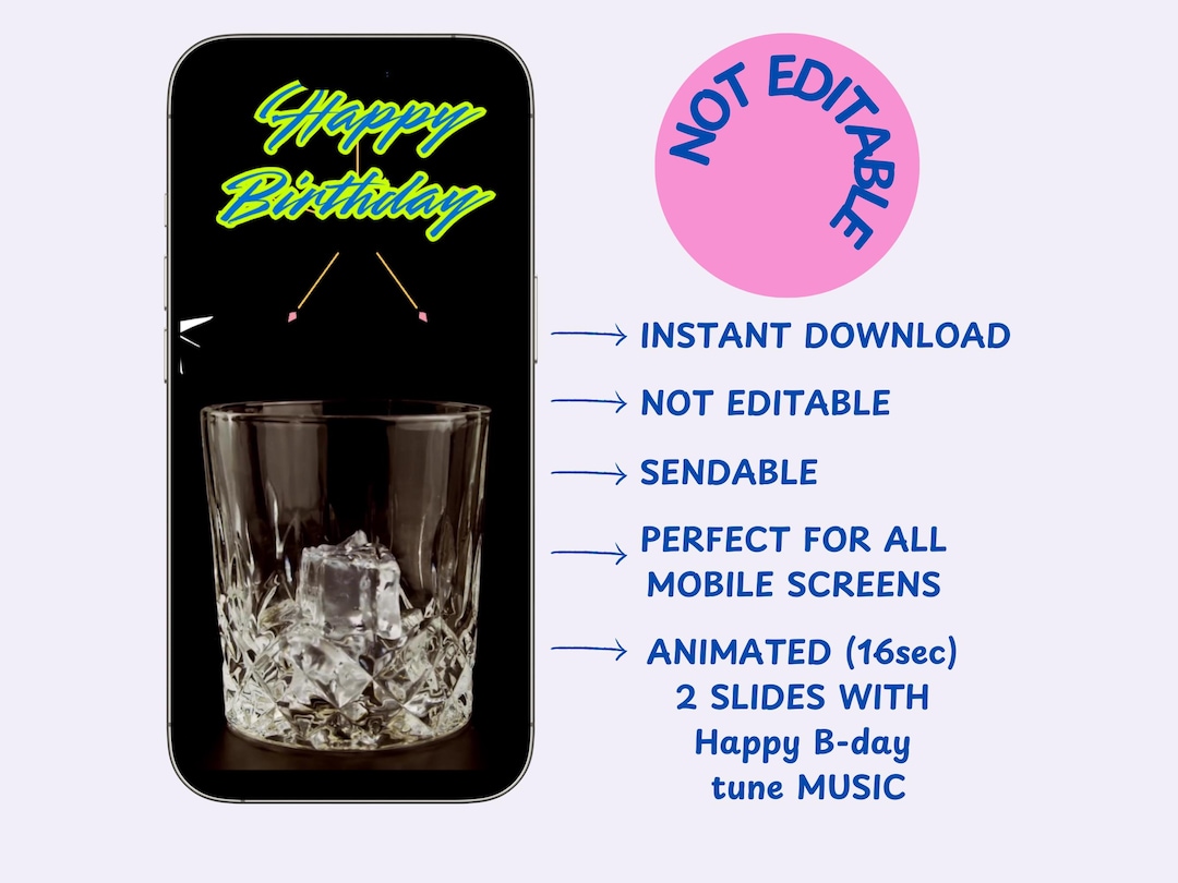 Happy Birthday Animated Digital Ecard With Whiskey Glass DOWNLOADABLE ...