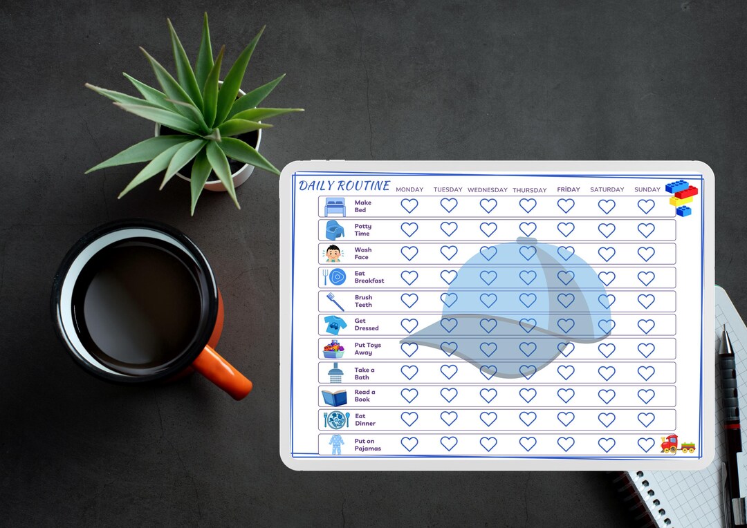 Blue Daily Routine Chart: Customizable Canva Template (PDF) - Etsy