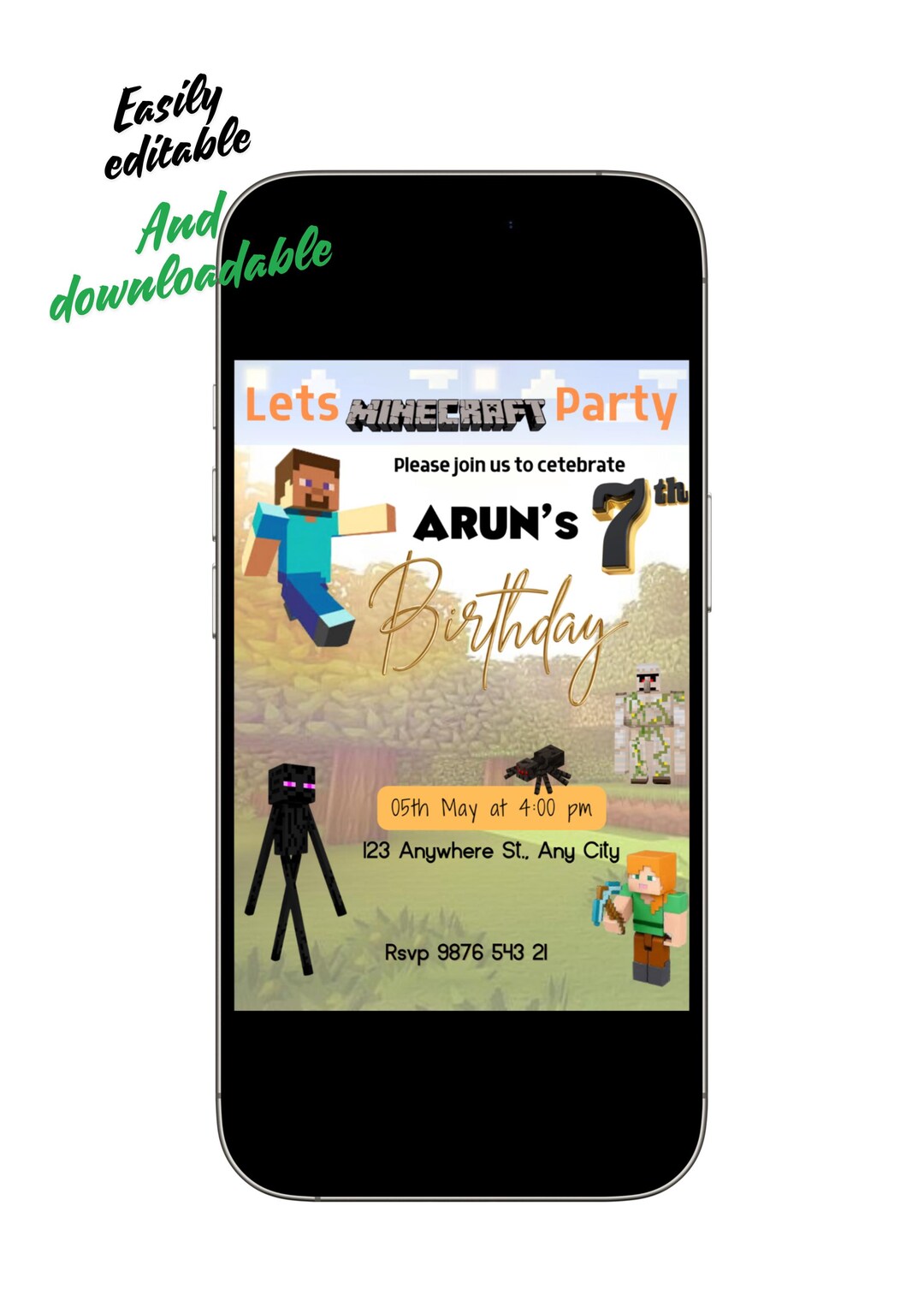 Printable Minecraft Invitation, Minecraft Invite, Game Party, Minecraft ...