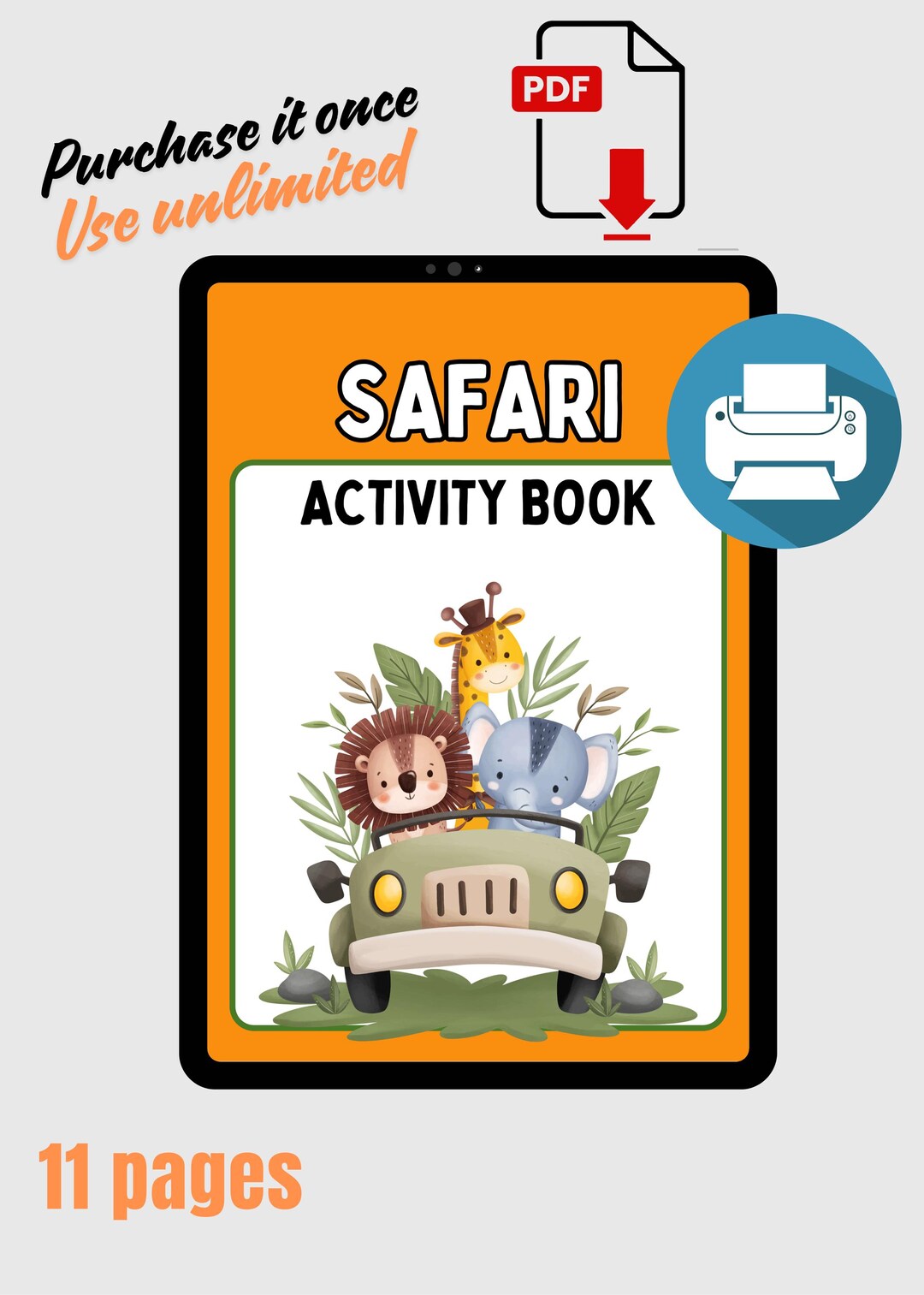 Printable Safari Activity Book for Kids: Coloring & Games (digital PDF ...