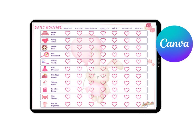 Pink Customizable Daily Routine Template, 3 Pdf, One of Them Pdf File ...