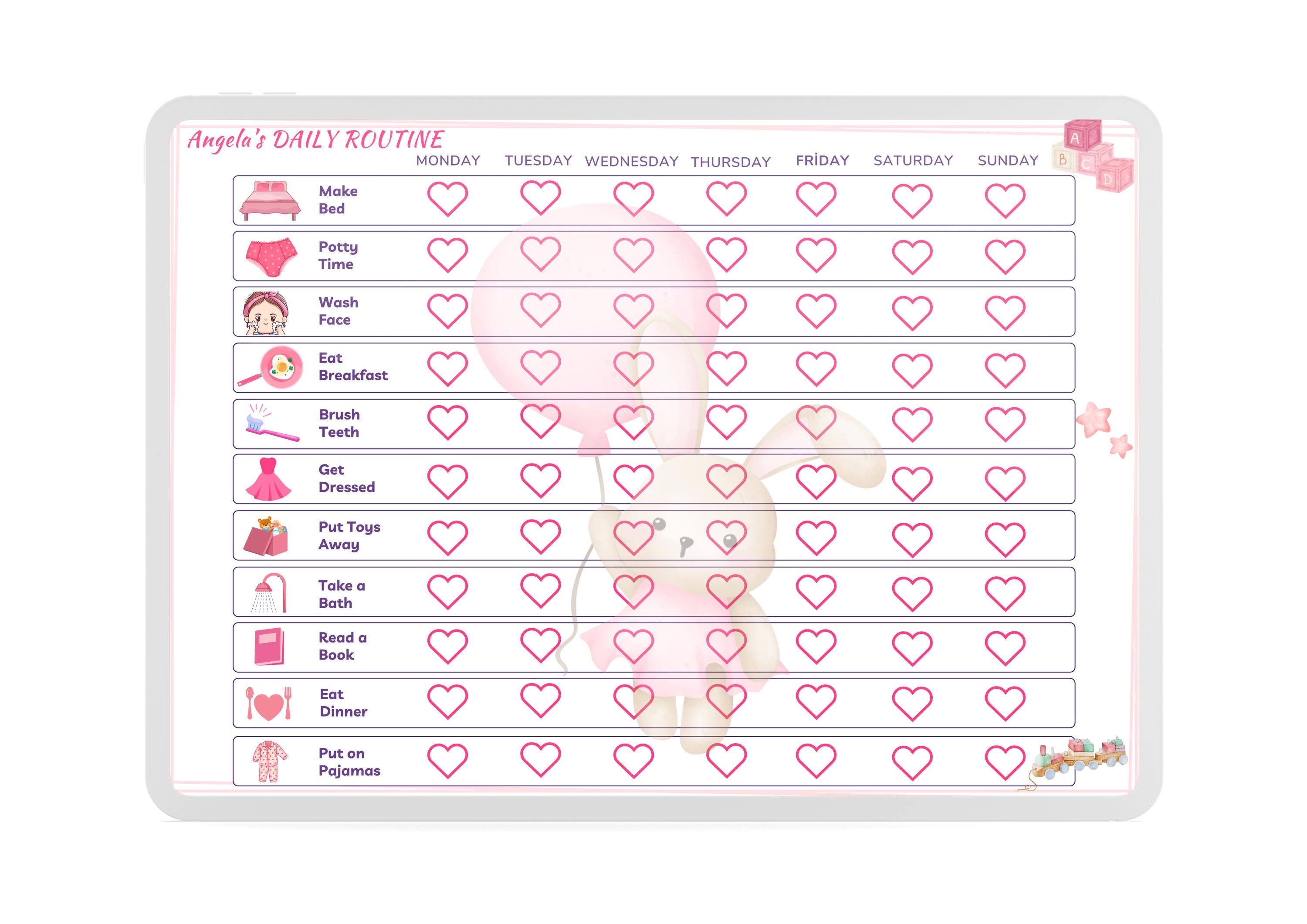 Pink Customizable Daily Routine Template, 3 Pdf, One of Them Pdf File ...