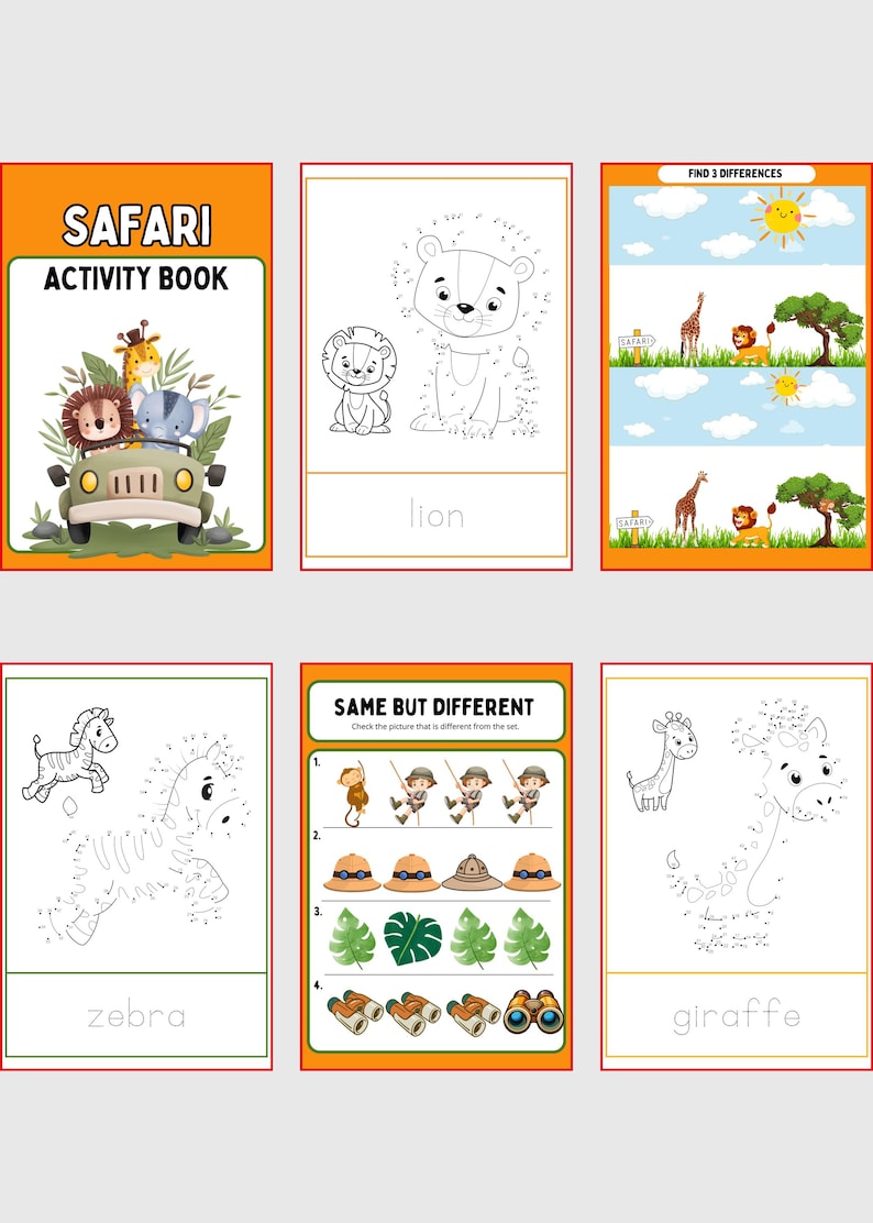 Printable Safari Activity Book for Kids: Coloring & Games (digital PDF ...