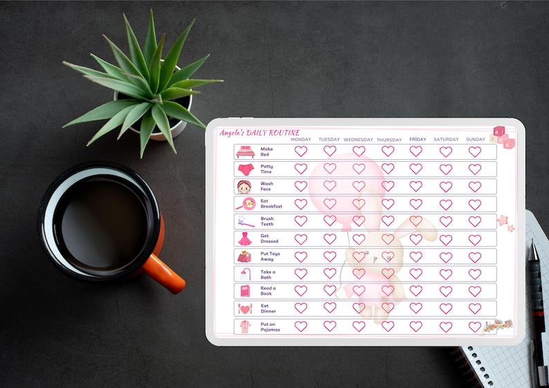 Pink Customizable Daily Routine Template, 3 Pdf, One of Them Pdf File ...