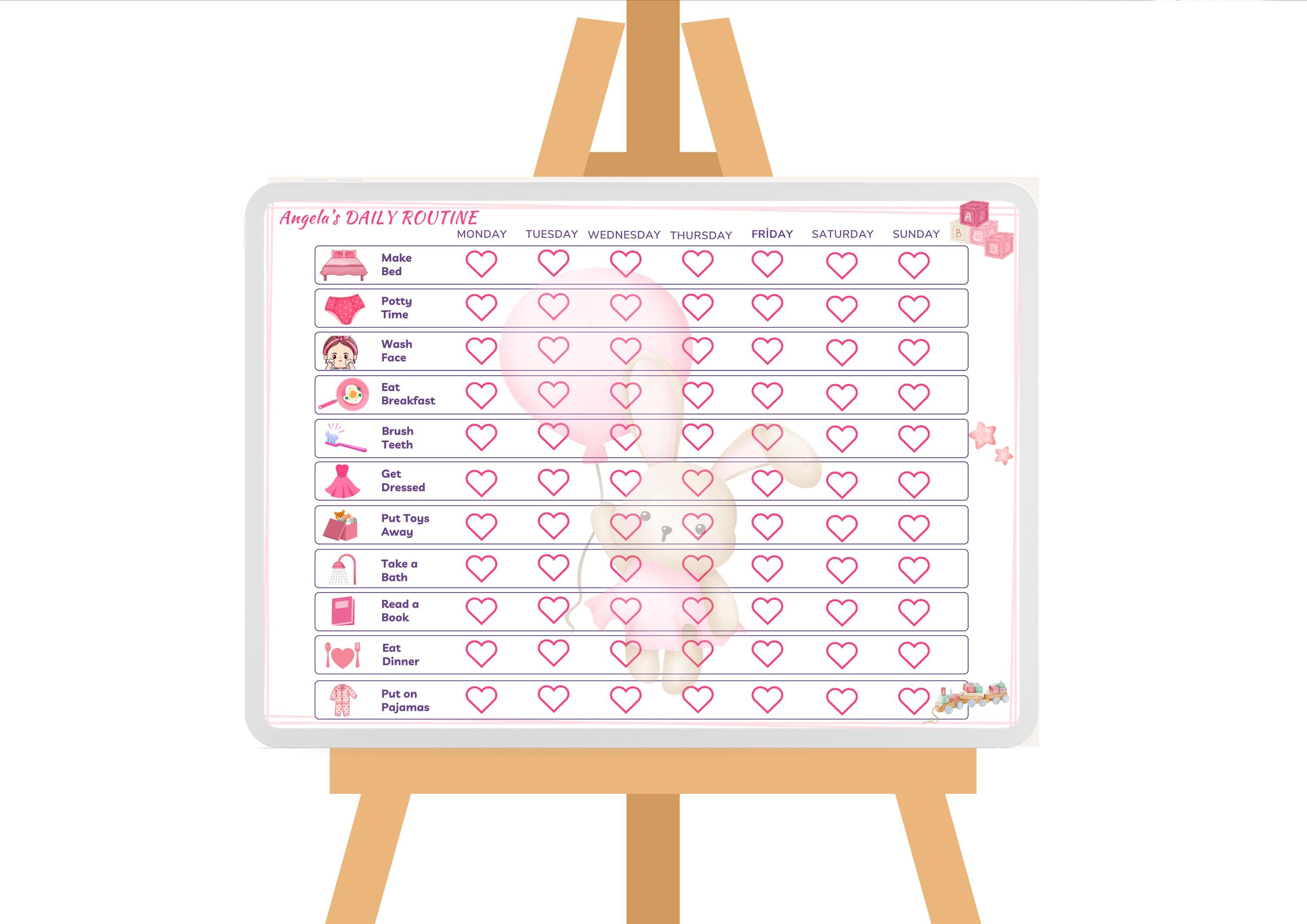 Pink Customizable Daily Routine Template, 3 Pdf, One of Them Pdf File ...