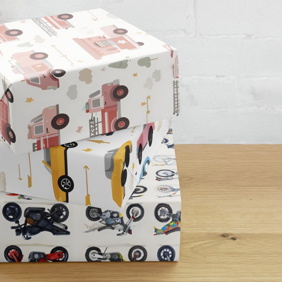 Cars Gift Wrap Set of 3 Kids Birthday Wrapping Paper Boys Gift Wrap ...