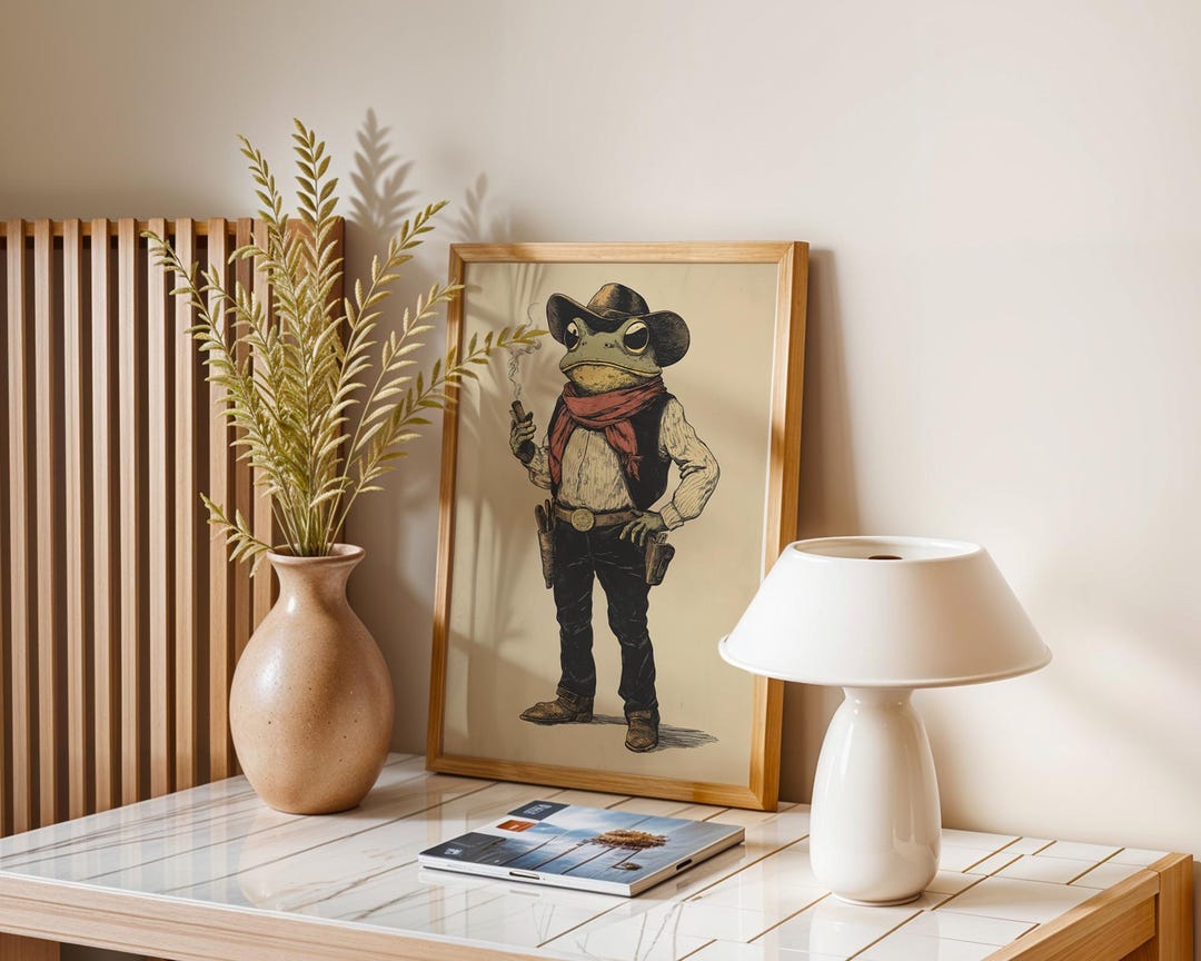 Cowboy Frog Farmer Print | Funny Cute Toad Poster | Southwest Desert ...