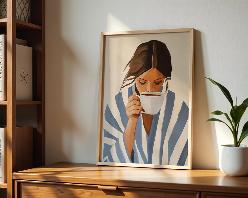 Contemporary Striped Wall Art, Abstract Woman Decor, Colorful Art Print ...