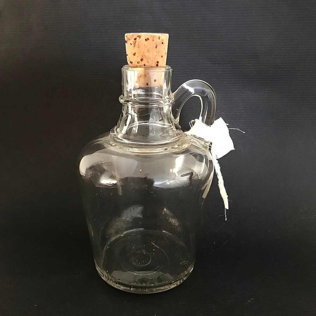 Vintage Clear Glass Jug Carafe W/ Finger Loop Handle 1 Full Pint Cork ...