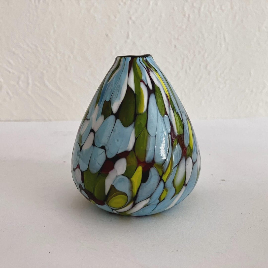 Small Hand Blown Confetti Art Glass Bohemian Design Bud Vase, Reed ...