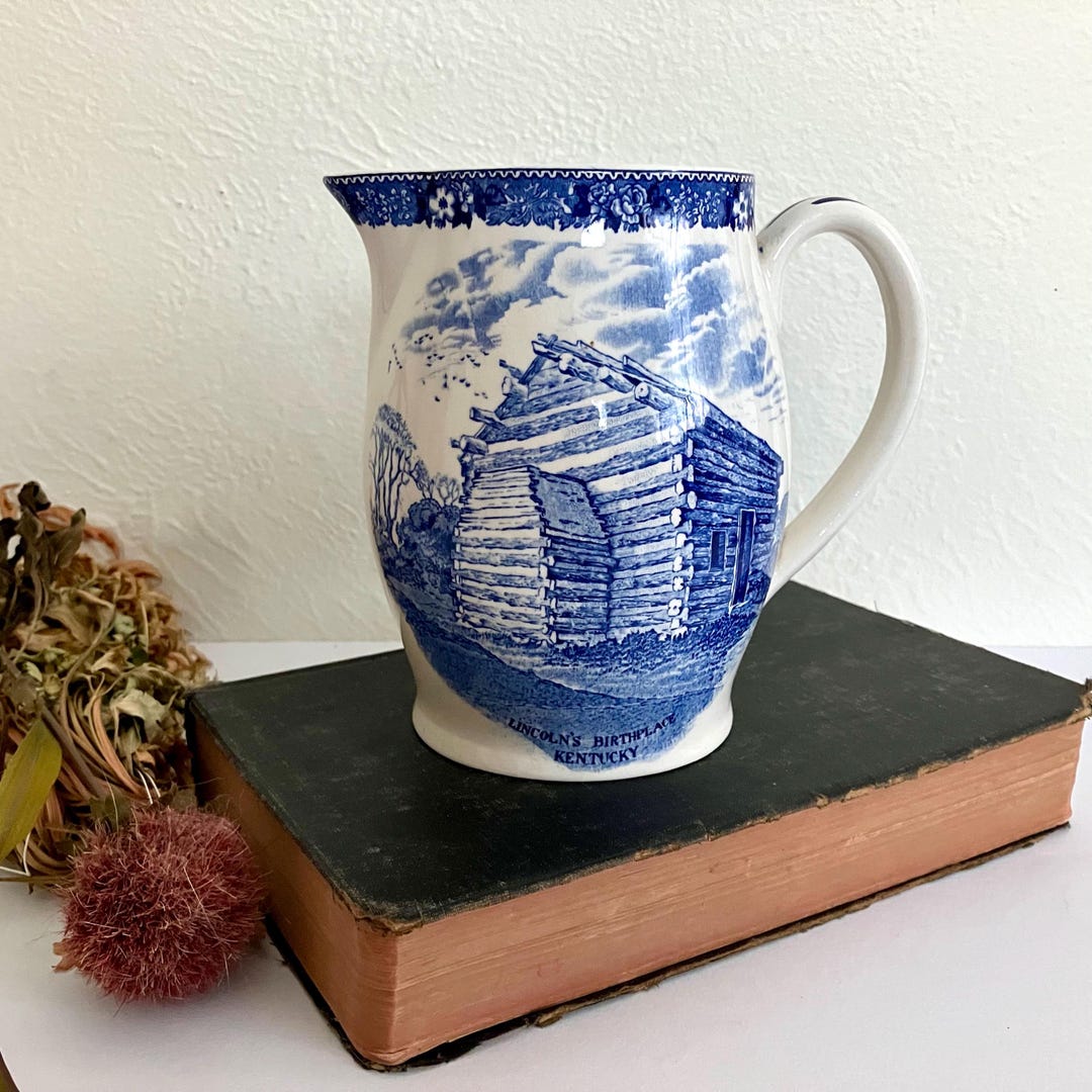 Old English Staffordshire Ware Milk Pitcher Blue & White Nancy Lincoln ...