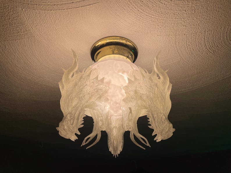 Tri-dragon Head Ceiling Light Cover W/ Bright LED Light - Etsy