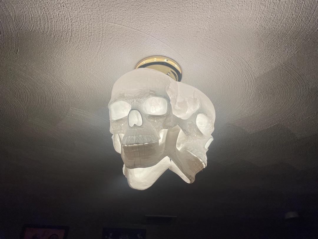 Life-sized Woven Skull Trio Skulls Ceiling Light Cover W/ Bright LED ...