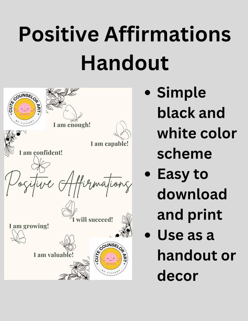 Positive Affirmations Handout - Etsy