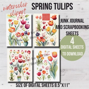 Printable SPRING TULIPS Clip Art, Tulips Watercolor Download, Ephemera ...