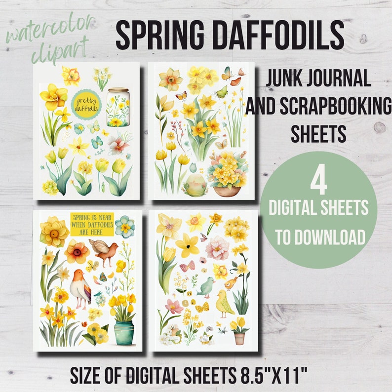 PRINTABLE SPRING DAFFODILS Clip Art, Daffodil Flowers Watercolor ...
