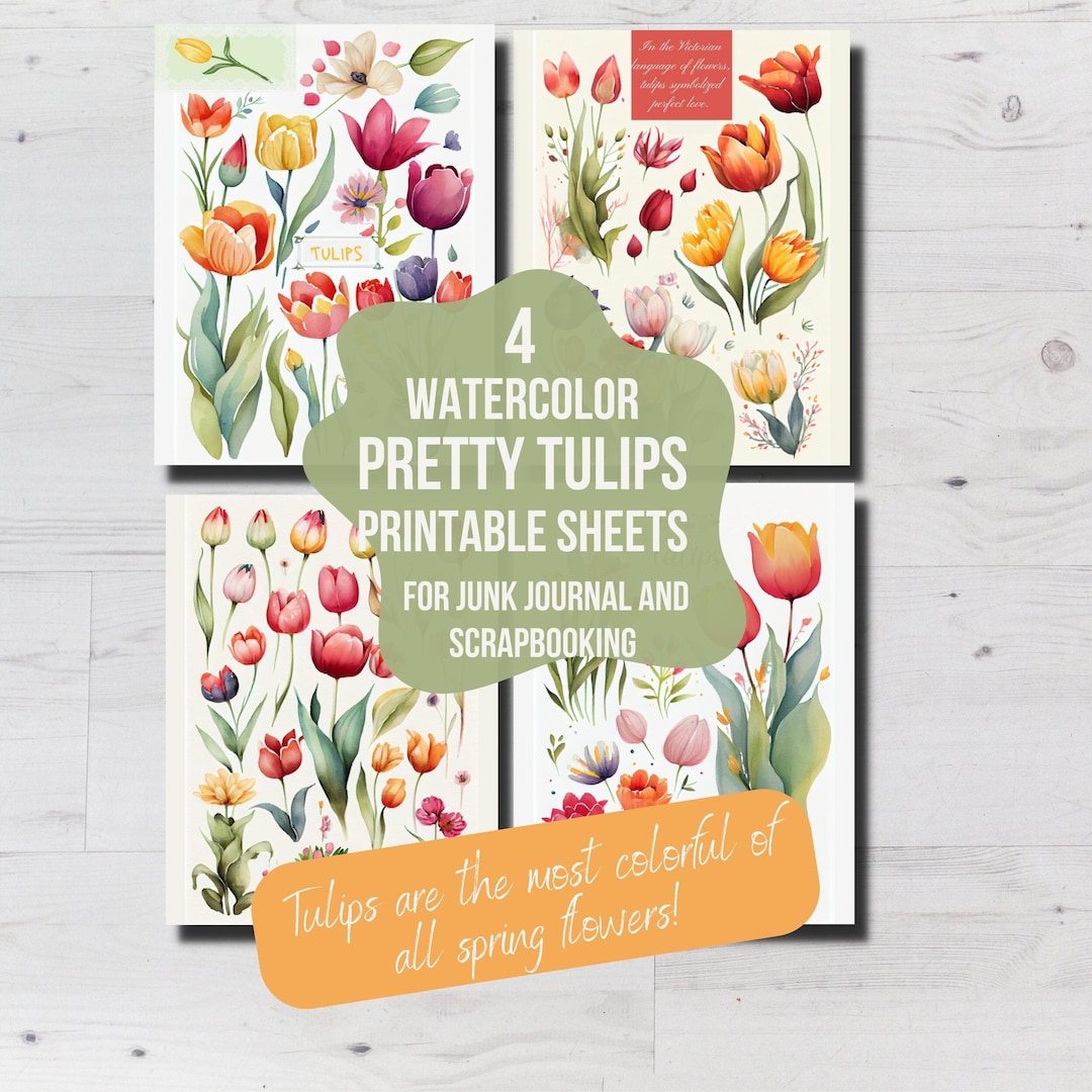 Printable SPRING TULIPS Clip Art, Tulips Watercolor Download, Ephemera ...