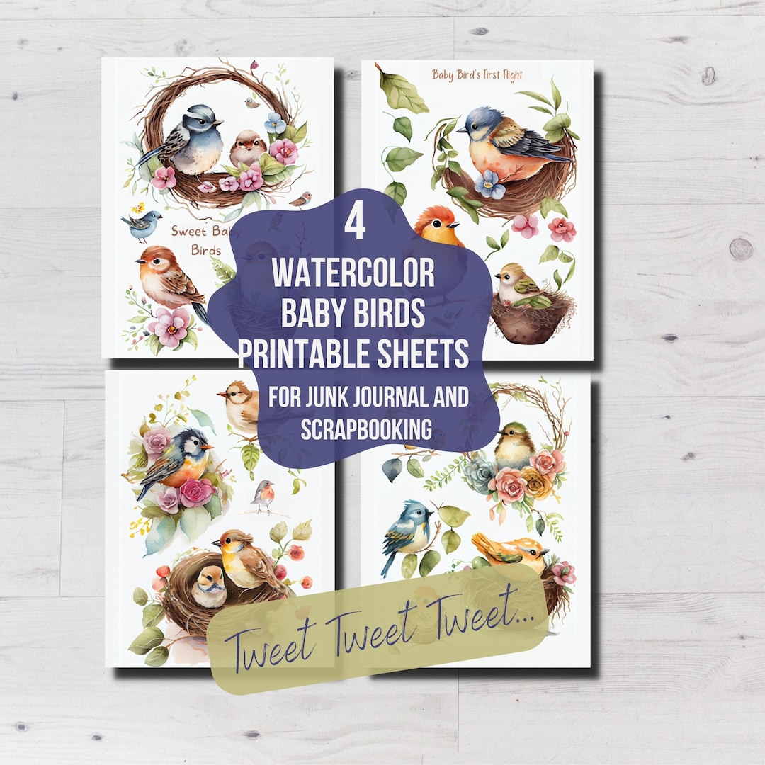 PRINTABLE BABY BIRDS Clip Art, Springtime Baby Birds Watercolor ...