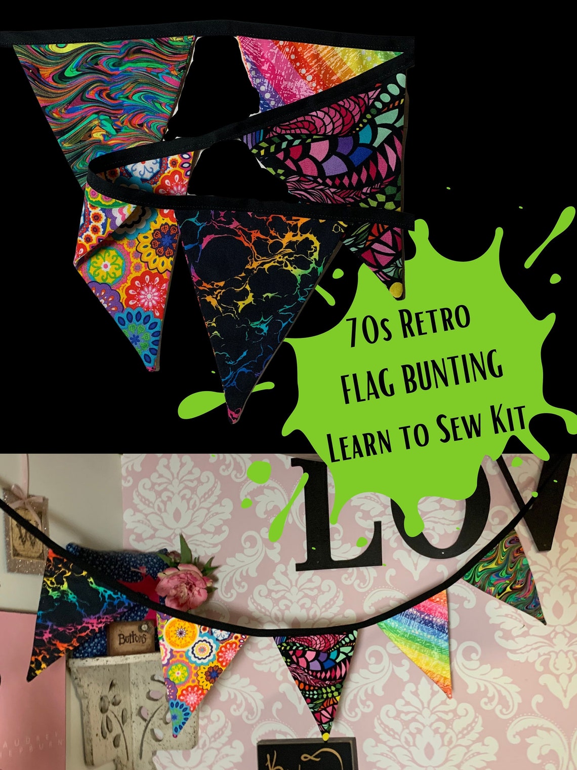 54" Boho Flag Bunting Banner Learn to Sew Kit, Easy Sewing Kit Beginner ...