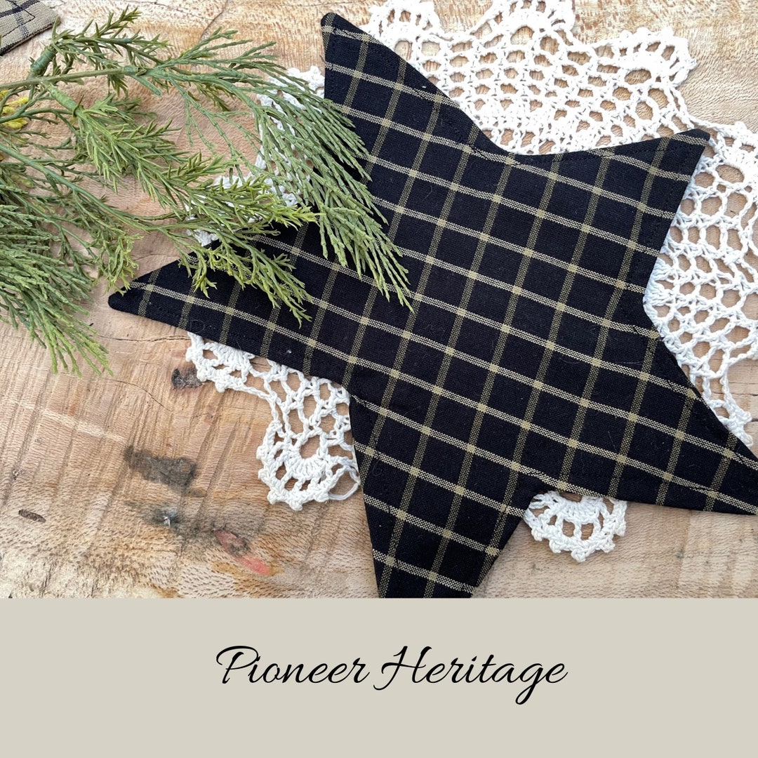 Primitive Star Candle Mat Homespun Rustic 9" Table Topper Black & Beige ...
