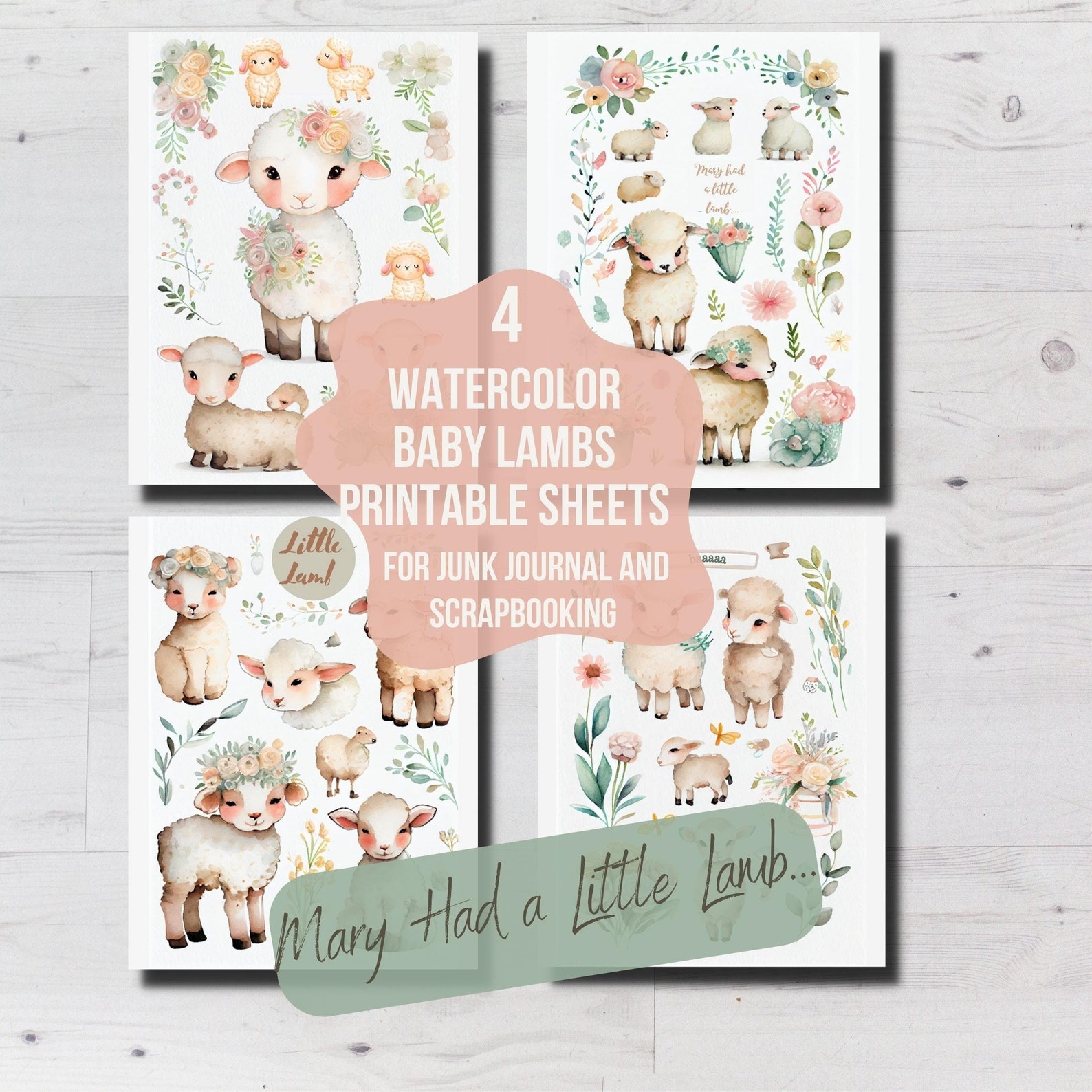 Printable BABY SHEEP Clip Art Baby LAMB Watercolor Download - Etsy