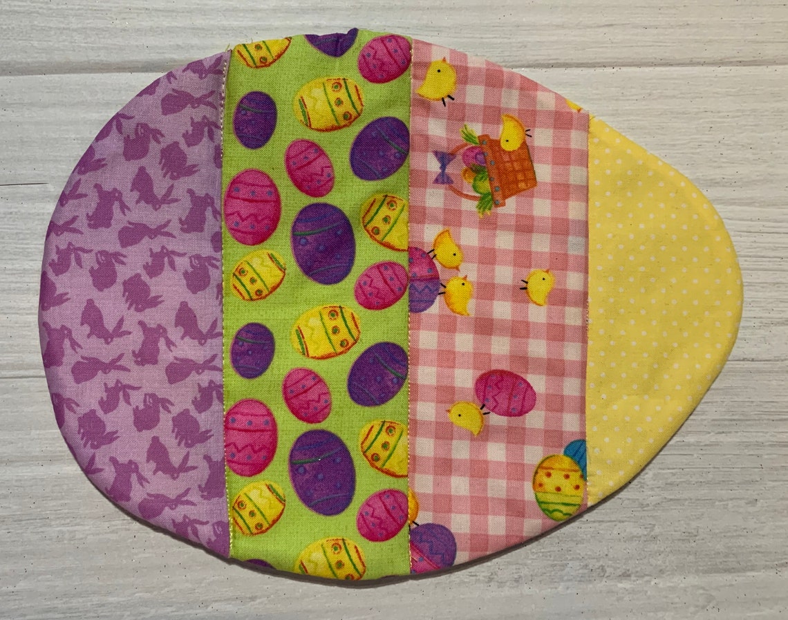 10" Easter Egg Shape Quilted Candle Mat Doily Handmade Patchwork Easter ...