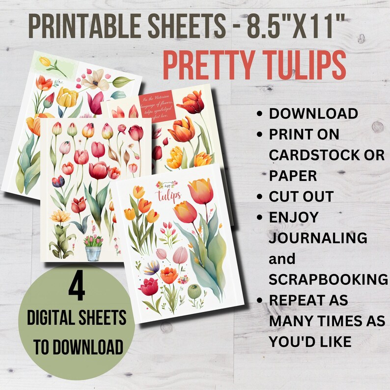 Printable SPRING TULIPS Clip Art, Tulips Watercolor Download, Ephemera ...