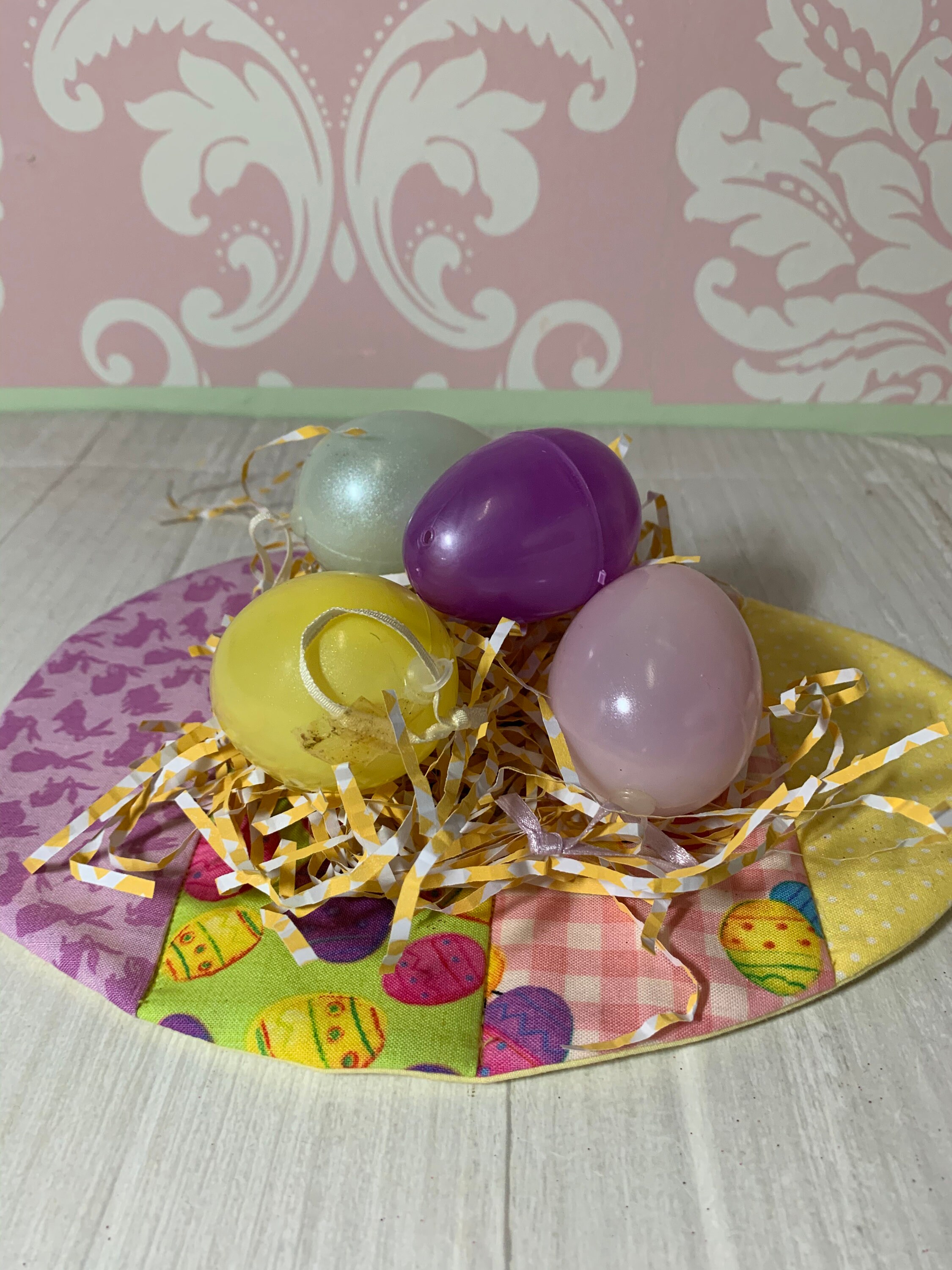 10" Easter Egg Shape Quilted Candle Mat Doily Handmade Patchwork Easter ...