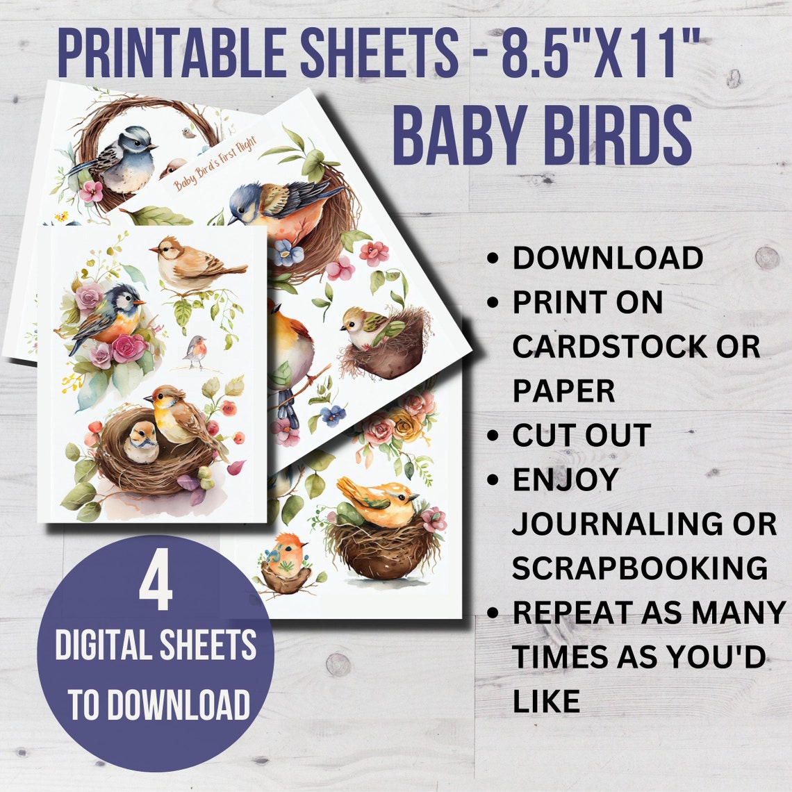 PRINTABLE BABY BIRDS Clip Art, Springtime Baby Birds Watercolor ...