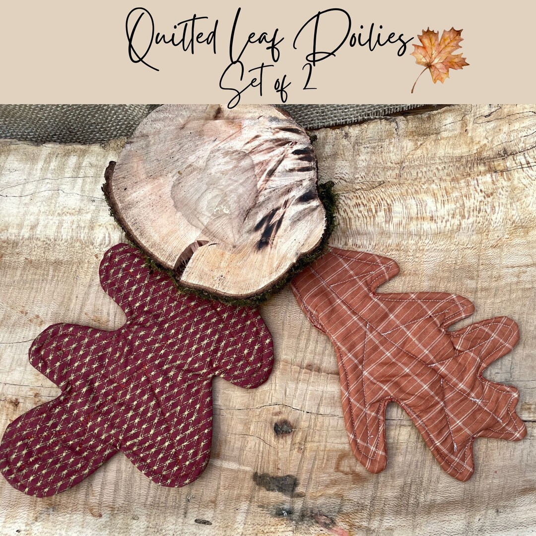 Pair of Quilted Leaf Doilies Leaf Candle Mat Leaf Thanksgiving Quilted ...