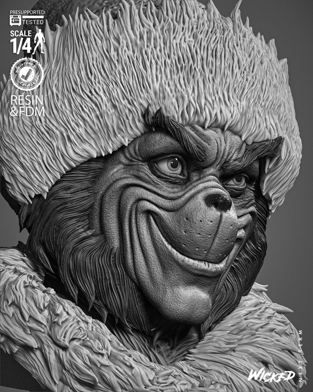 Art by udo 3D Printed Fan Art Wicked Movies Grinch Portrait Bust 3d ...