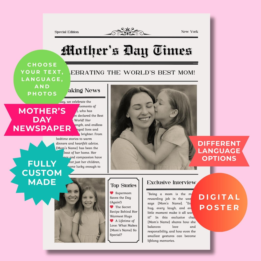 Custom Mothers Day Newspaper Print Flower Bouquet Wrap Personalized ...