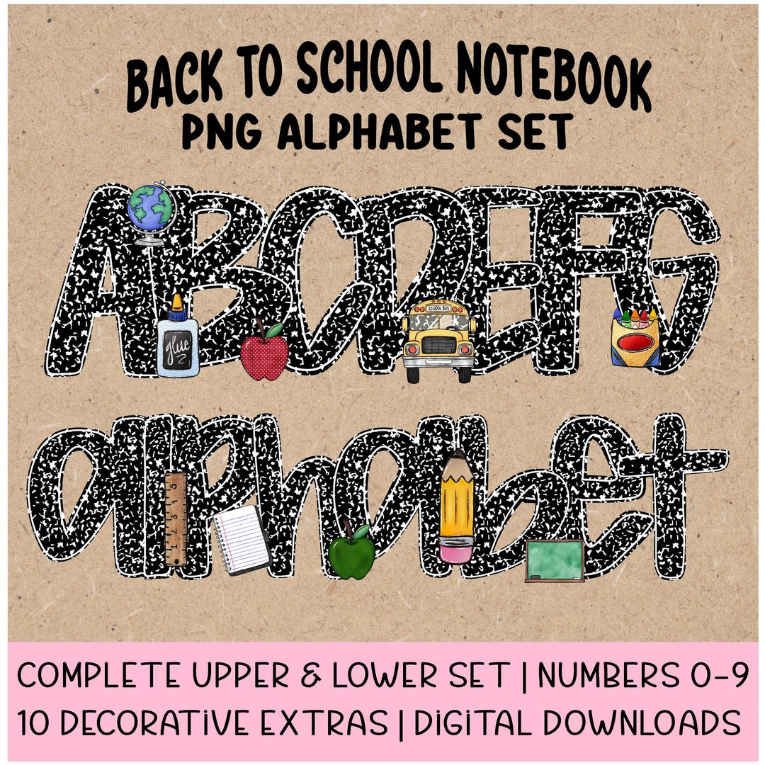 Back to School PNG Alphabet | Composition Notebook Alpha | Digital ...