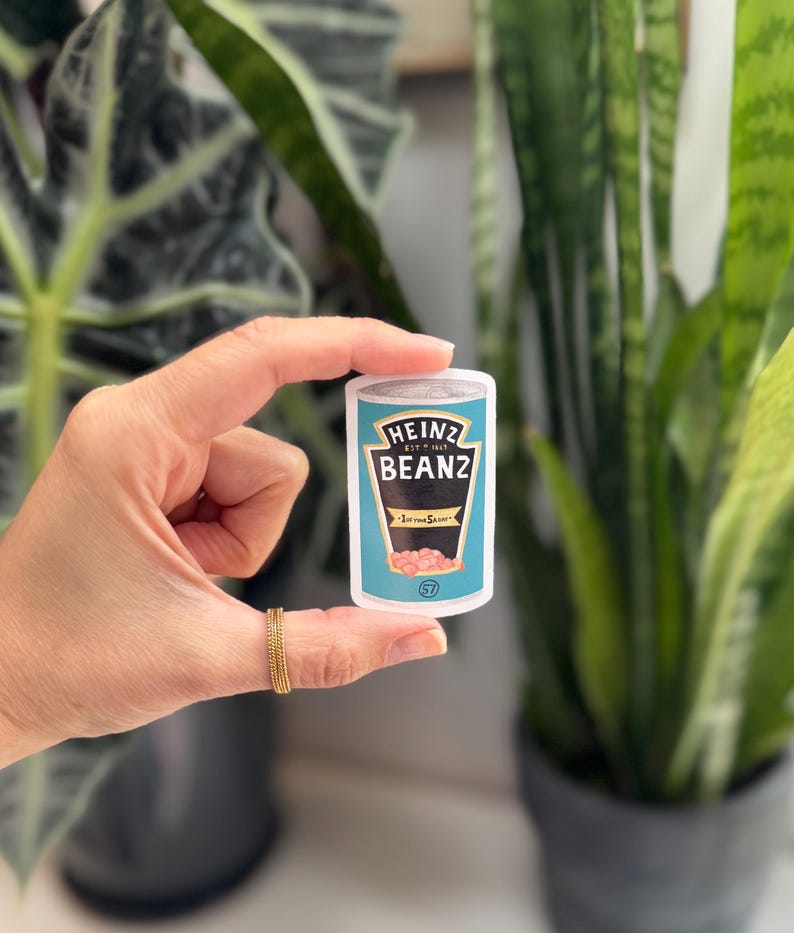 Baked Beans Glossy Sticker: Watercolour Food Art / Long Lasting Water ...