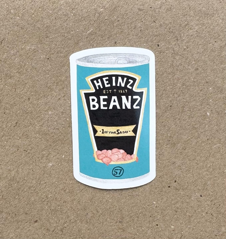 Baked Beans Glossy Sticker: Watercolour Food Art / Long Lasting Water ...