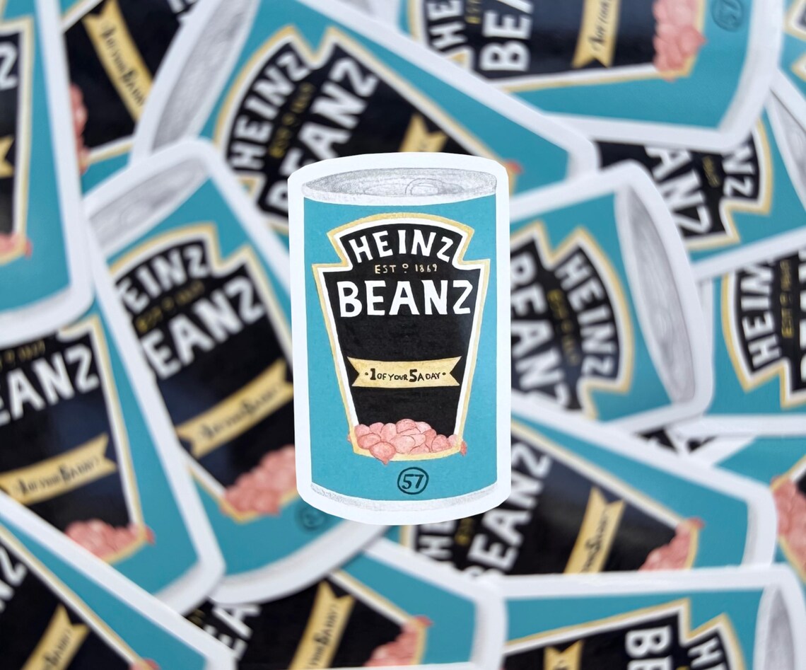 Baked Beans Glossy Sticker: Watercolour Food Art / Long Lasting Water ...