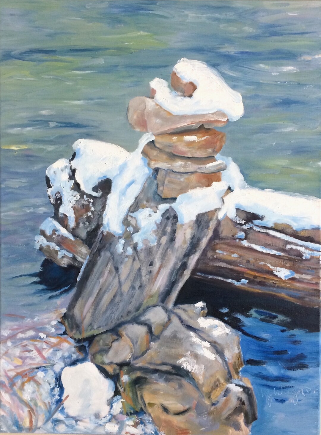 Inukshuk Oil Painting: Canadian Stone Sculpture Art (18x24) - Etsy
