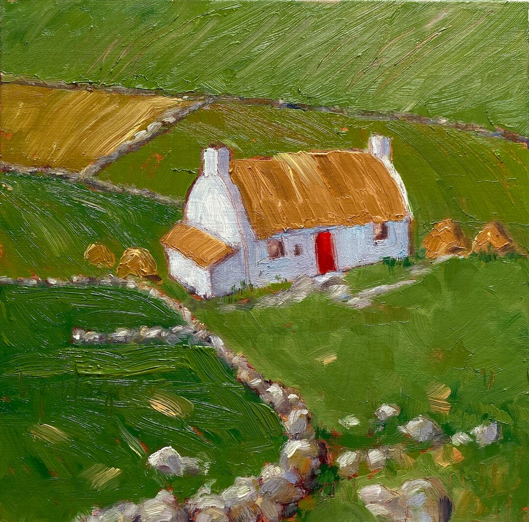 Irish Stone , Original Oil 8 X 8 on Canvas Panel. Irish Country Cottage ...