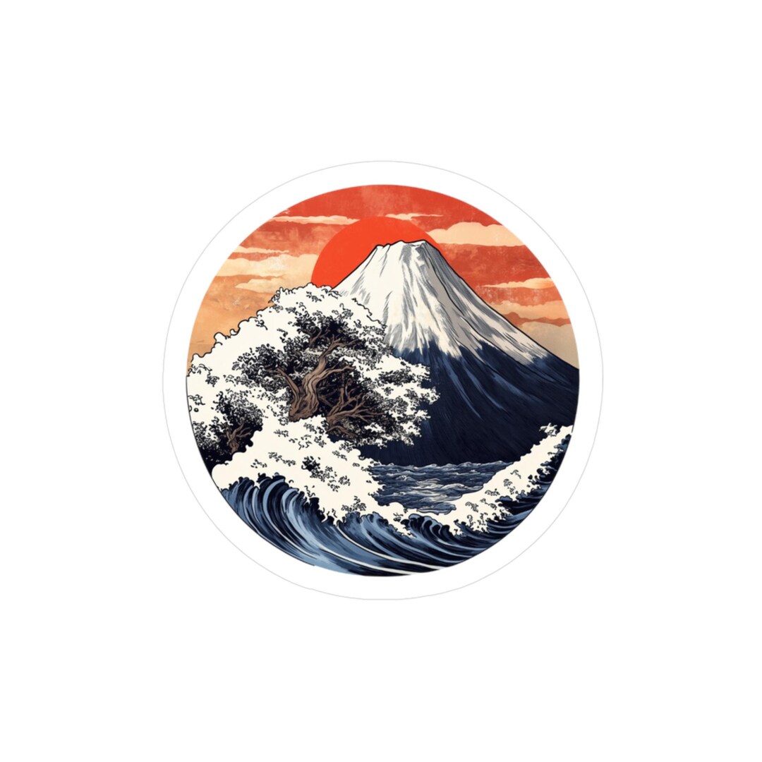 Mount Fuji Sticker, Japanese Art Vinyl Decal, Ocean Wave Decor, Travel ...