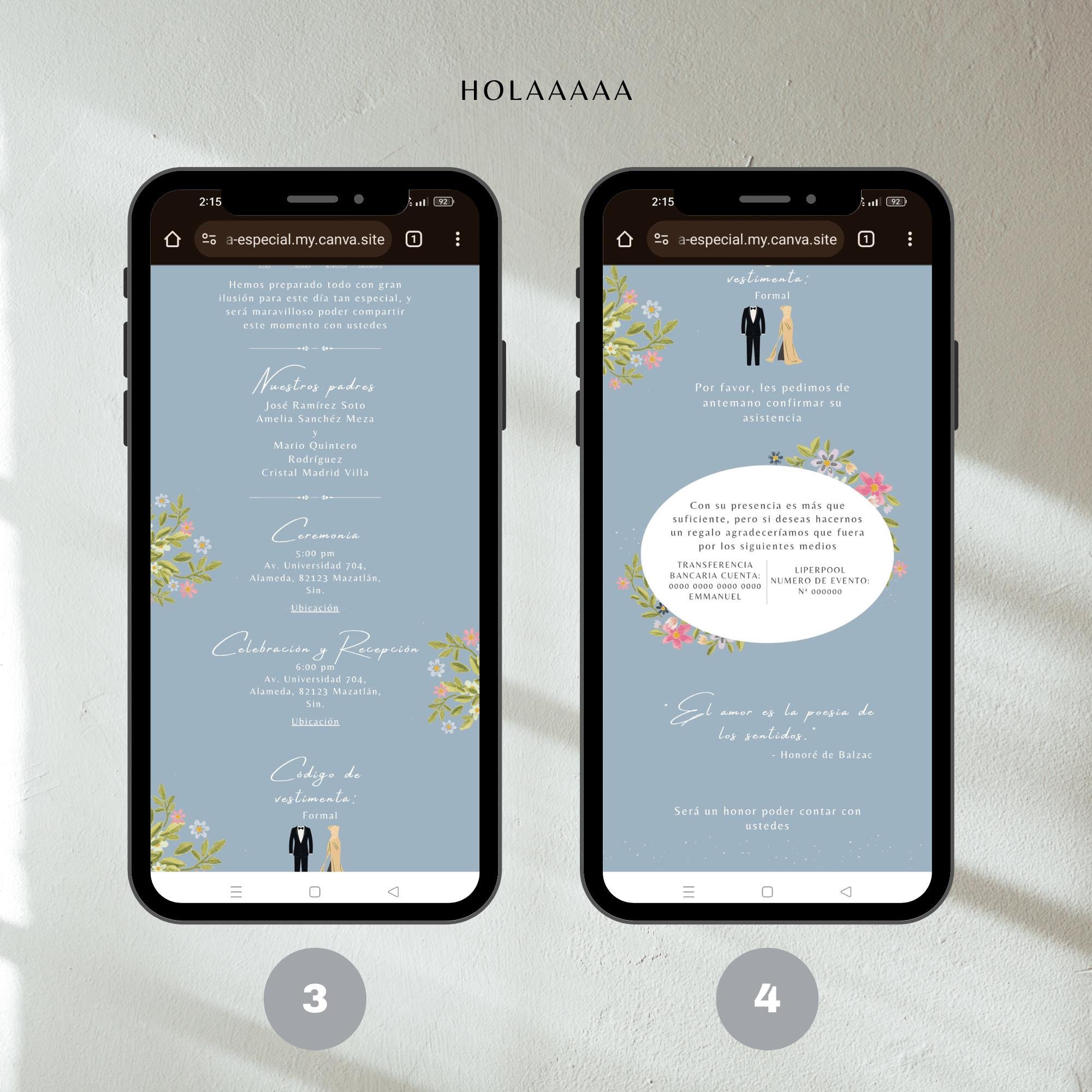 Invitación de Boda Digital, Invitación de Boda Sitio Web, Personalizable con Canva, Con ...