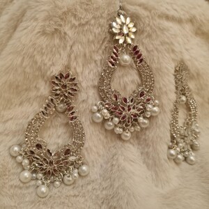 TARA Tikka and Earrings Set, (three Piece) Silver and Pearl South Asian ...