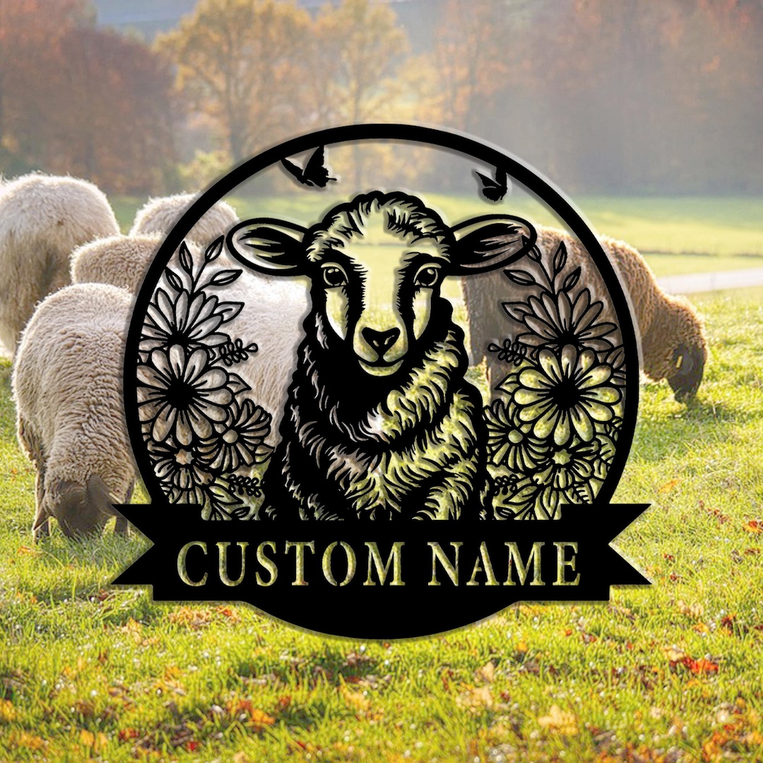 Custom Metal Sheep Sign: Natural Sheep-flower Design, Farm/shepherd ...