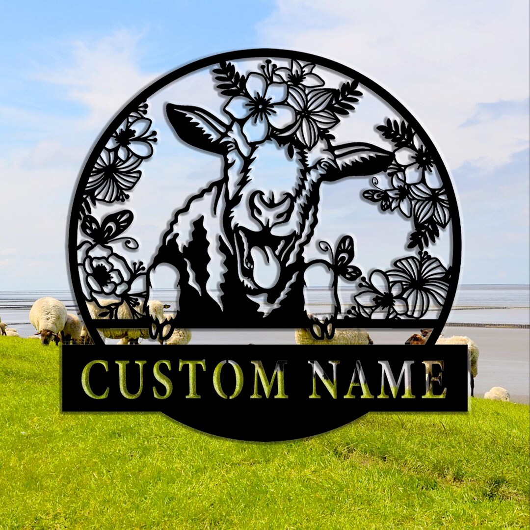 Custom Metal Sheep Sign: Natural Sheep-flower Design, Farm/shepherd ...