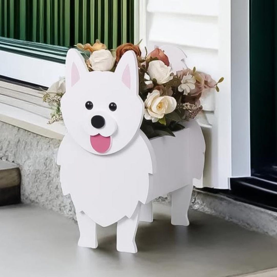 Samoyed Dog Flower Pot: Ceramic Garden Art, Indoor/outdoor Plant ...