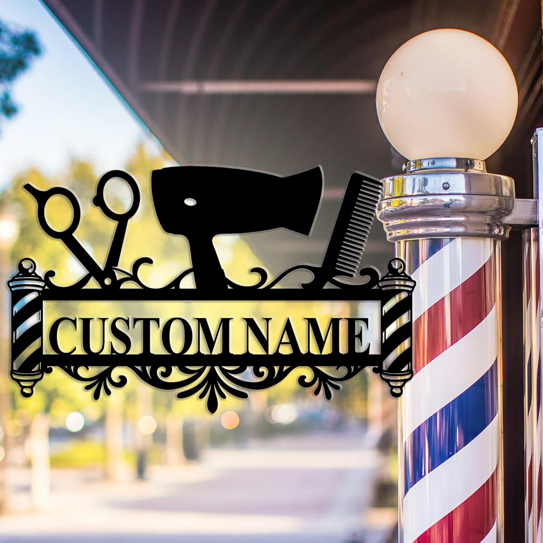 Personalized Barber Shop Metal Sign: Custom Name Wall Decor - Etsy